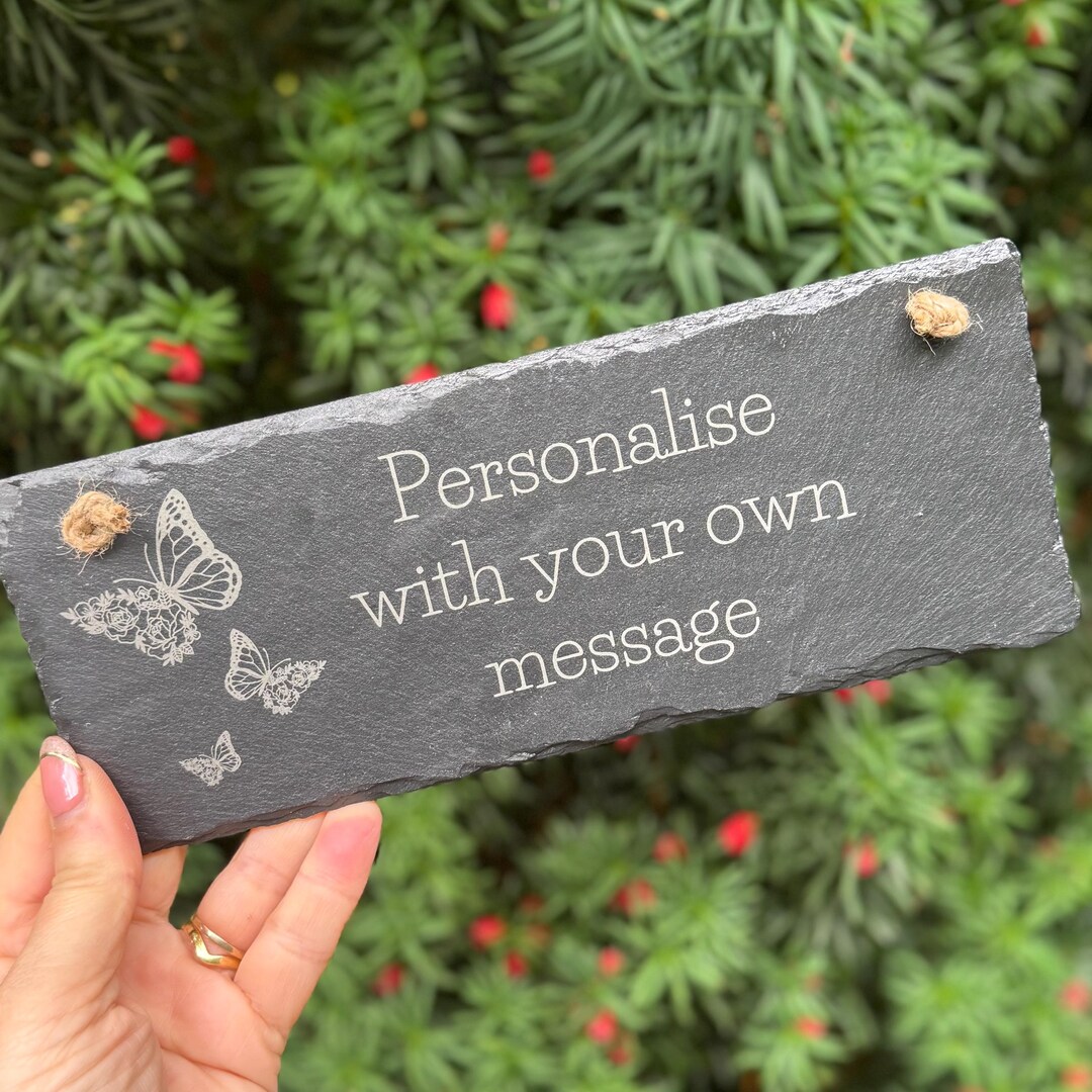 PERSONALISED SLATE Hanging Sign - Custom Engraved Garden Plaque ...