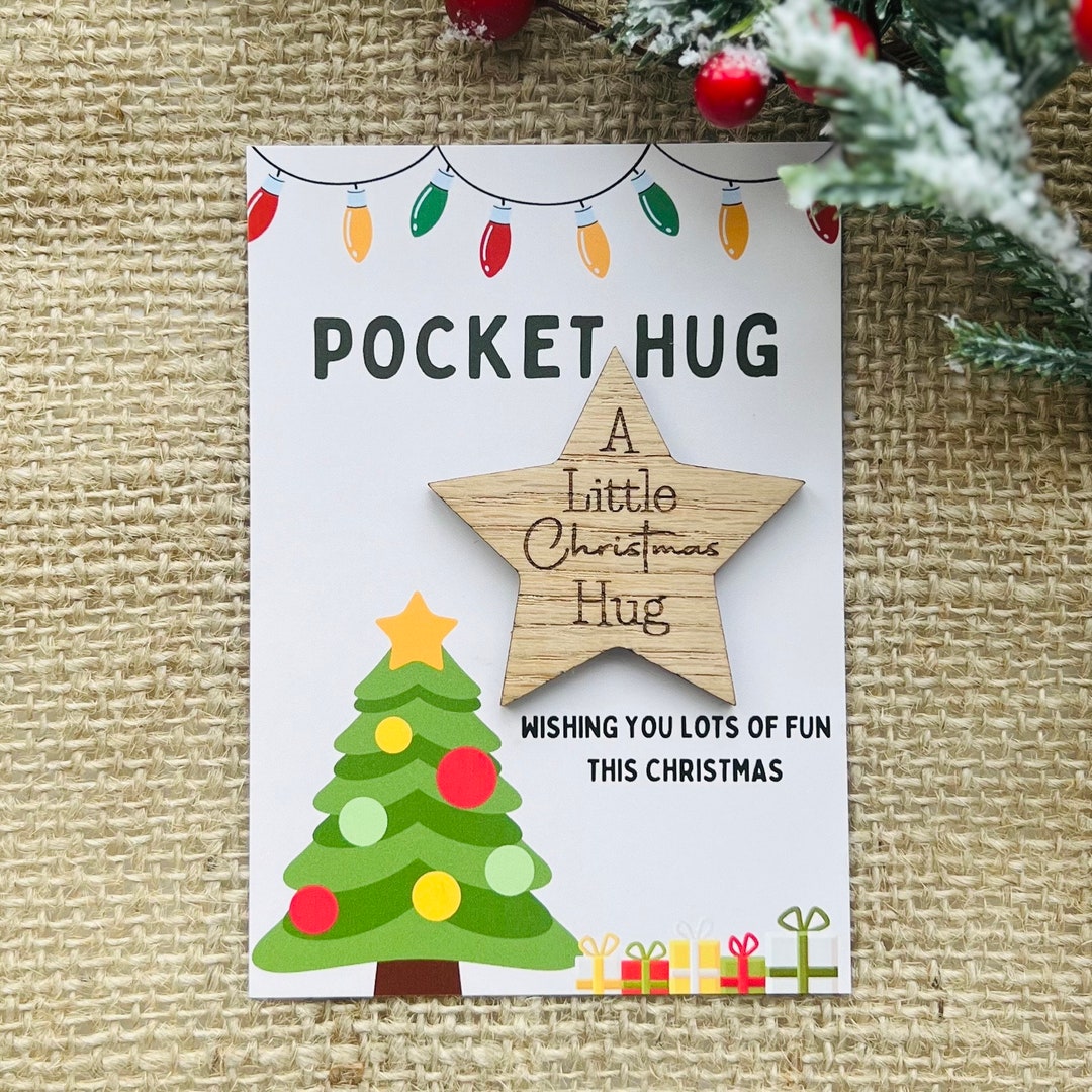 PERSONALISED CHRISTMAS POCKET Hug Wooden Star Token Laser Engraved Oak Missing You Gift - Etsy