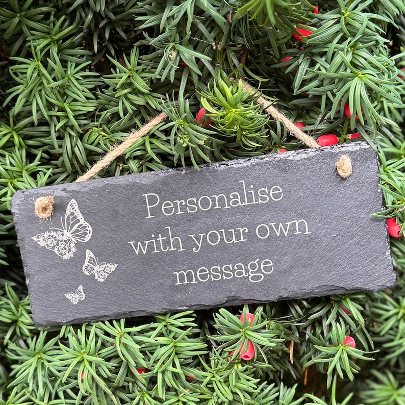 PERSONALISED SLATE Hanging Sign - Custom Engraved Garden Plaque ...
