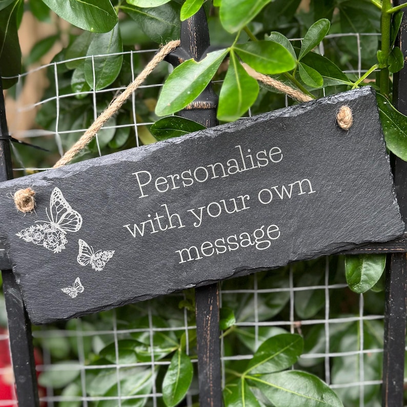 PERSONALISED SLATE Hanging Sign - Custom Engraved Garden Plaque ...