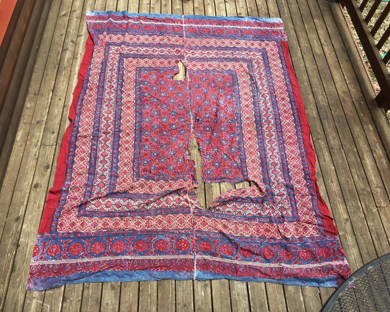 India Block Print Bedspread Sheet Hand Blocked Double Ajrakh Indigo ...