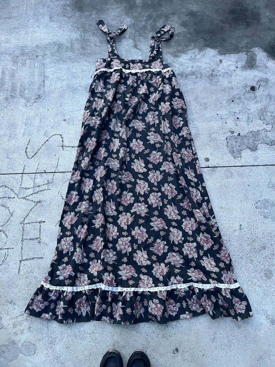 1970s Calico Dress Maxi Long Ruffle Cottagecore Whimsigoth M L Medium ...