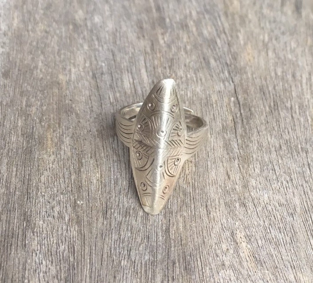 Old Hmong Silver Ring Navette Saddle Ring Adjustable Long Narrow ...