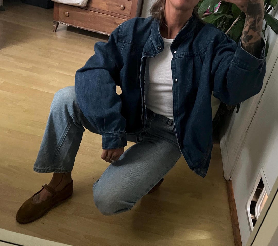 Denim Bomber Jacket Oversized Dark Blue Boxy Puffer Anorak 80s 1980s ...