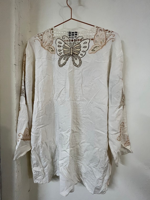 Rayon embroidered jacket crochet butterfly creme beig… - Gem