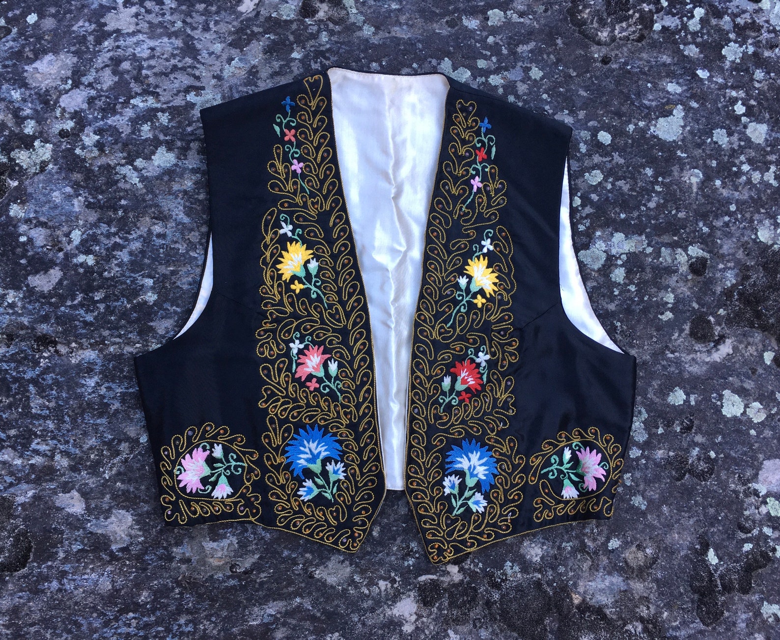 SALE Antique Embroidered Vest Hand Embroidery Satin Floral - Etsy