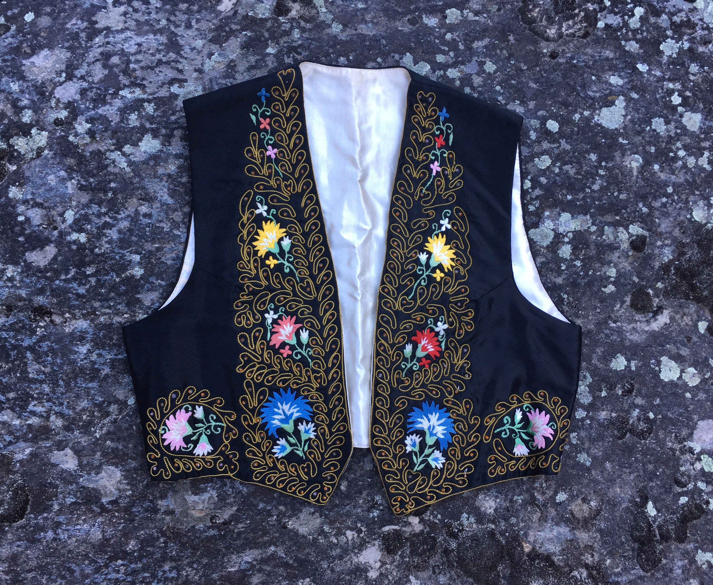 SALE Antique Embroidered Vest Hand Embroidery Satin Floral Bolero ...