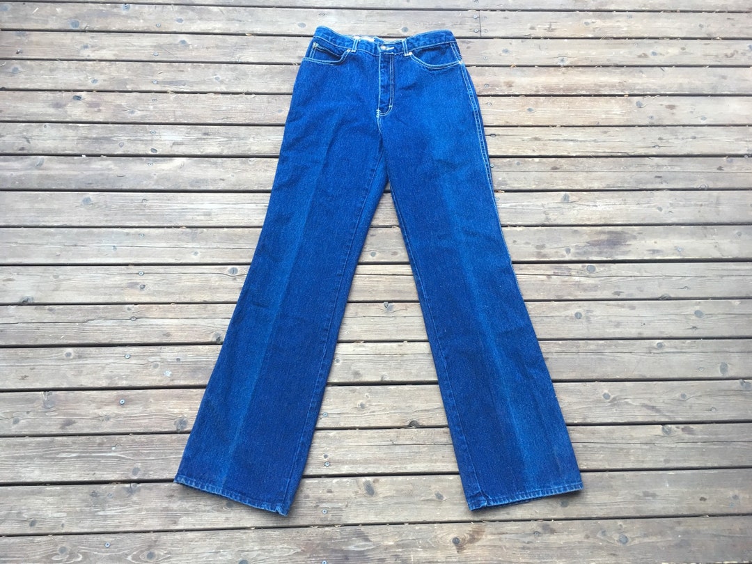 30x35 70s Wide Leg Jeans Dark Blue Cotton Denim Disco Era Straight Wide ...