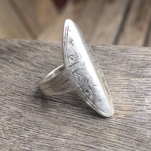Old Hmong Silver Ring Navette Long Saddle Ring Adjustable Cold Chiseled ...