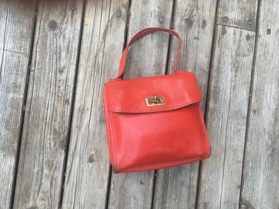 1960s leather mini bag red 60s real genuine thick lea… - Gem