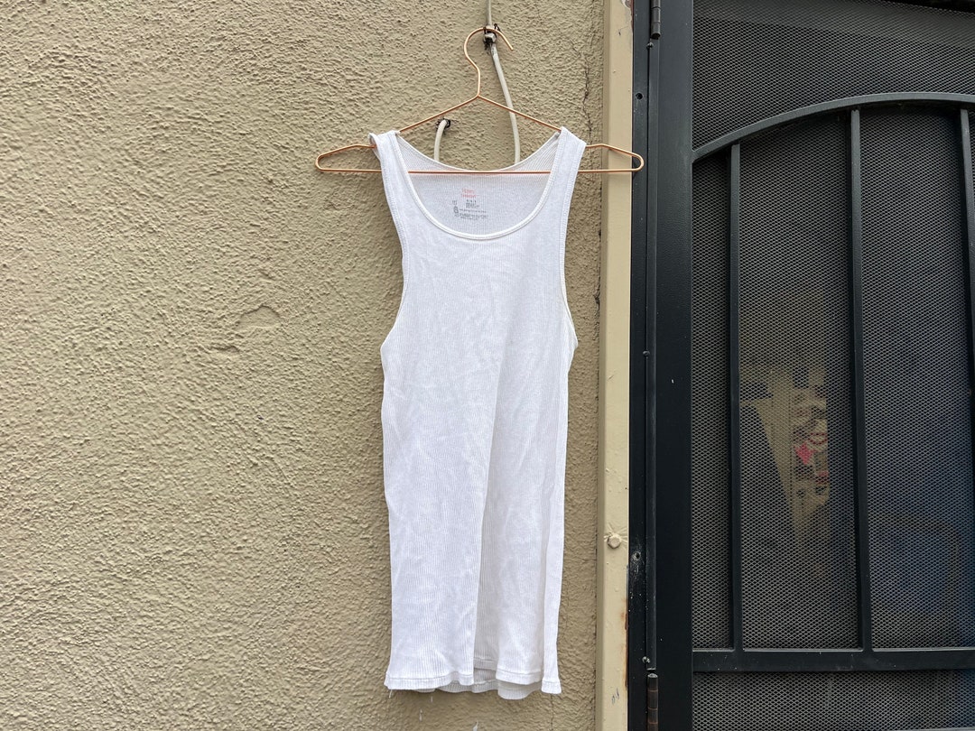 Y2K Distressed Tank Top Rib Ribbed White Beater A Shirt Hanes Thin ...