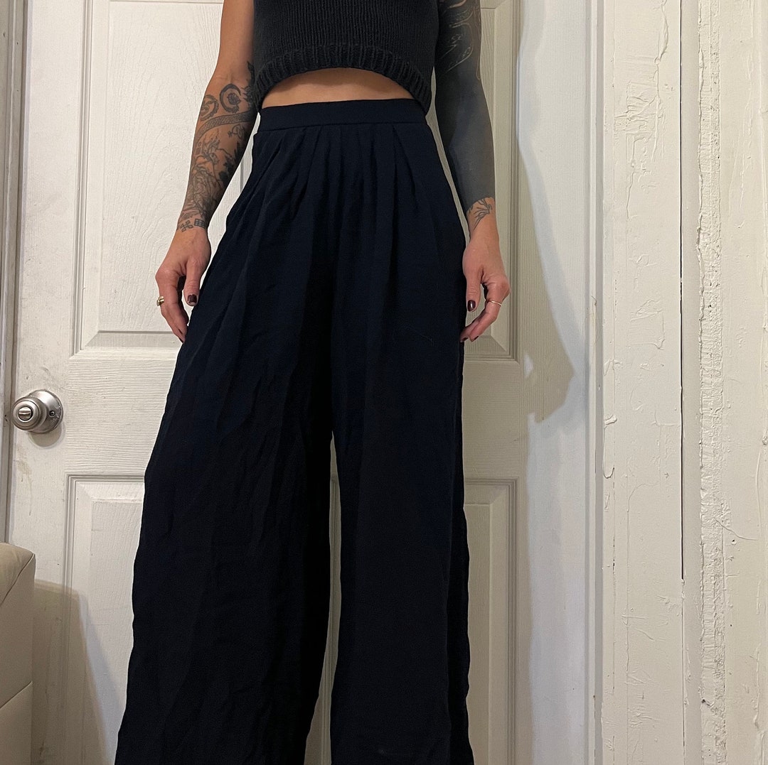 Sale Runway Donna Karan High Waist Wide Leg Trousers Made USA Wool ...