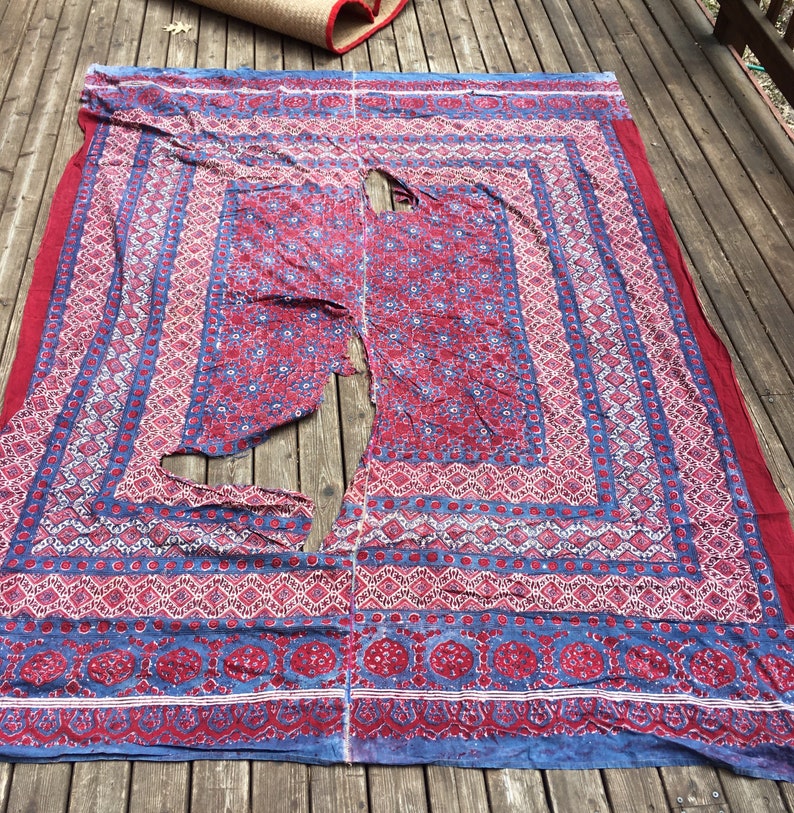 India Block Print Bedspread Sheet Hand Blocked Double Ajrakh Indigo ...