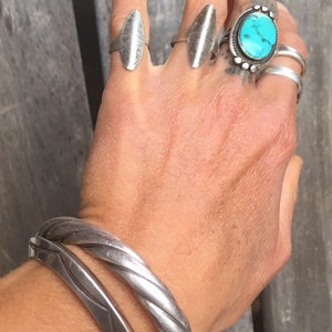 Old Hmong Silver Ring Navette Long Saddle Ring Adjustable Cold Chiseled ...