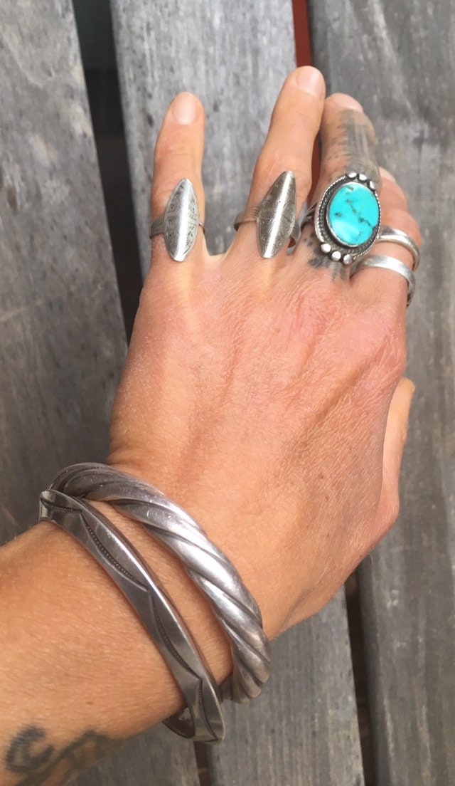 Old Hmong silver ring navette long saddle ring adjustable cold | Etsy