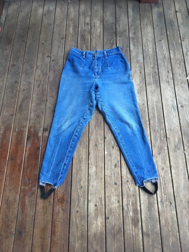 29/30 High Waist Stirrup Jeans 80s 1980s Acid Wash Washed Blue Denim ...