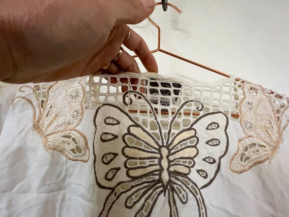 Rayon embroidered jacket crochet butterfly creme beig… - Gem