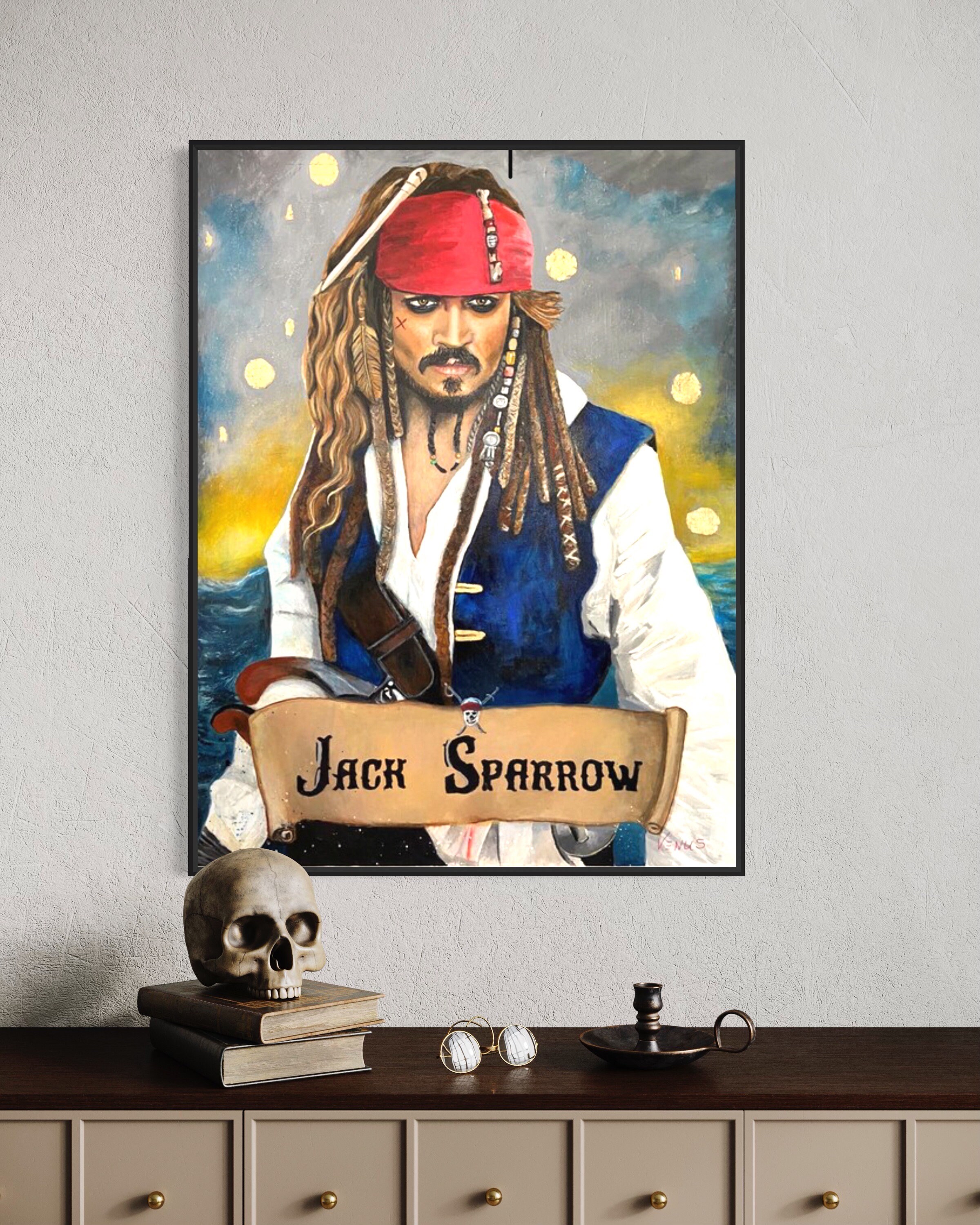 Jack Sparrow Portrait Painting: Large Acrylic Canvas Art With Gold Leaf ...