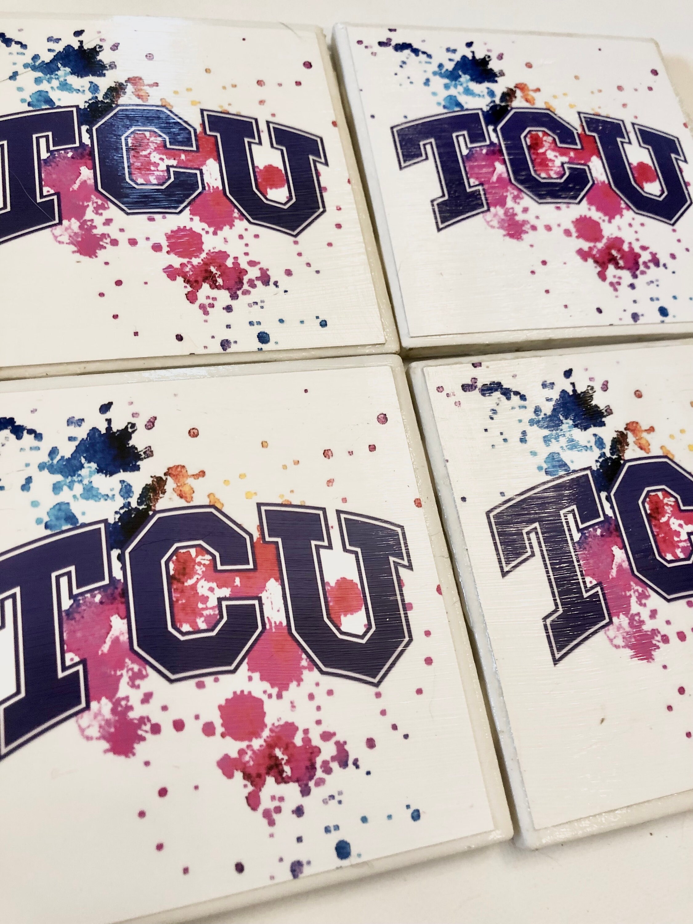COASTERS Set of 4 Handmade Ceramic Original Art Tiles TCU Texas College ...