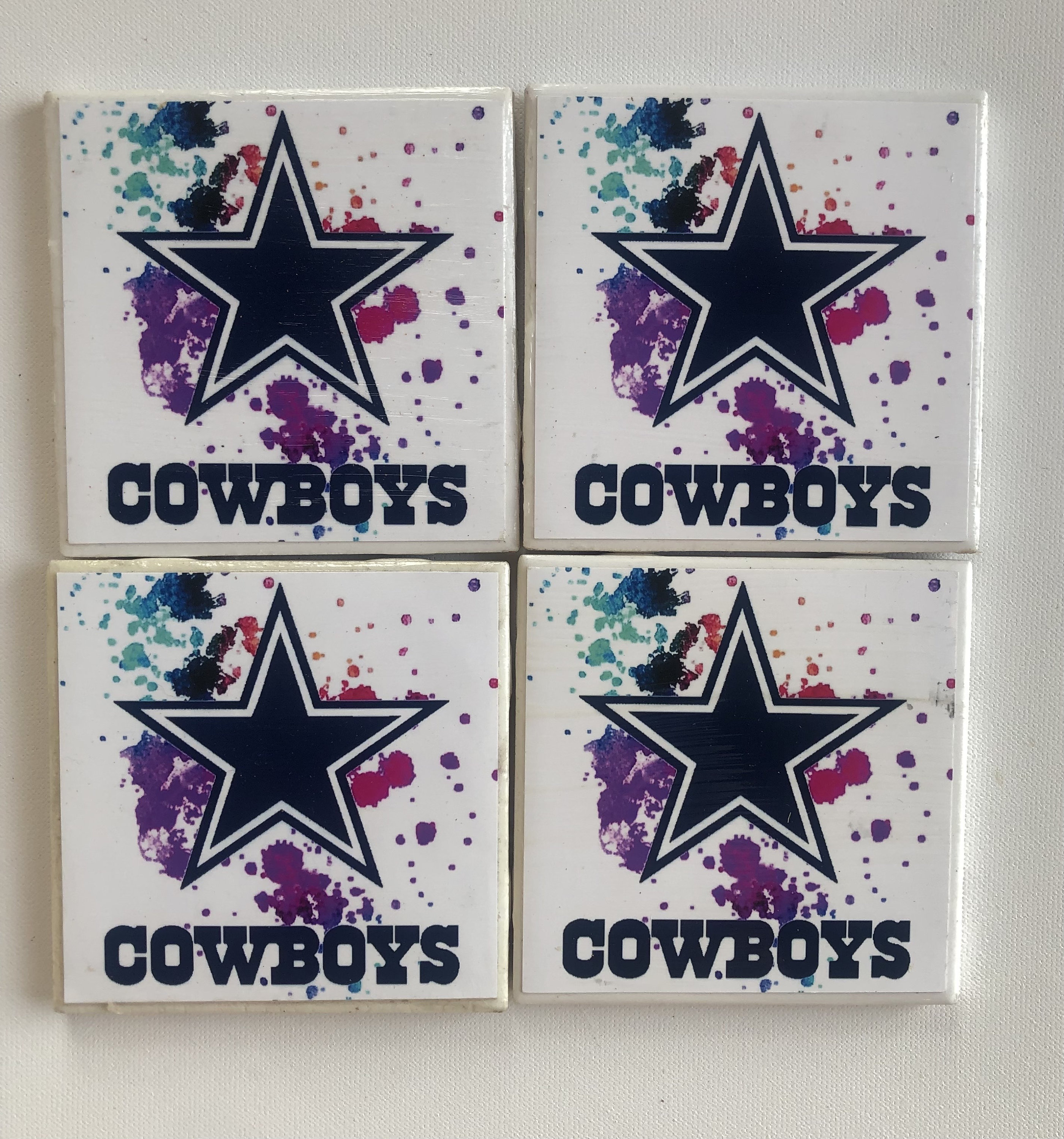 COASTERS Set of 4 Handmade Ceramic Original Art Tiles Dallas Cowboys ...