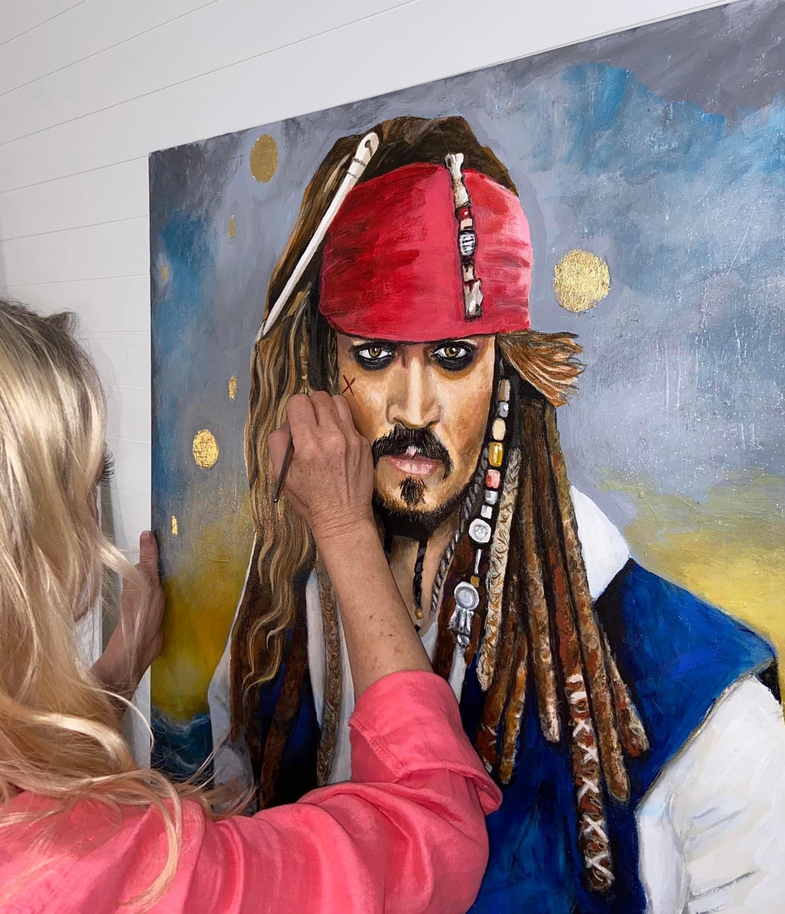 Jack Sparrow Portrait Painting: Large Acrylic Canvas Art With Gold Leaf ...