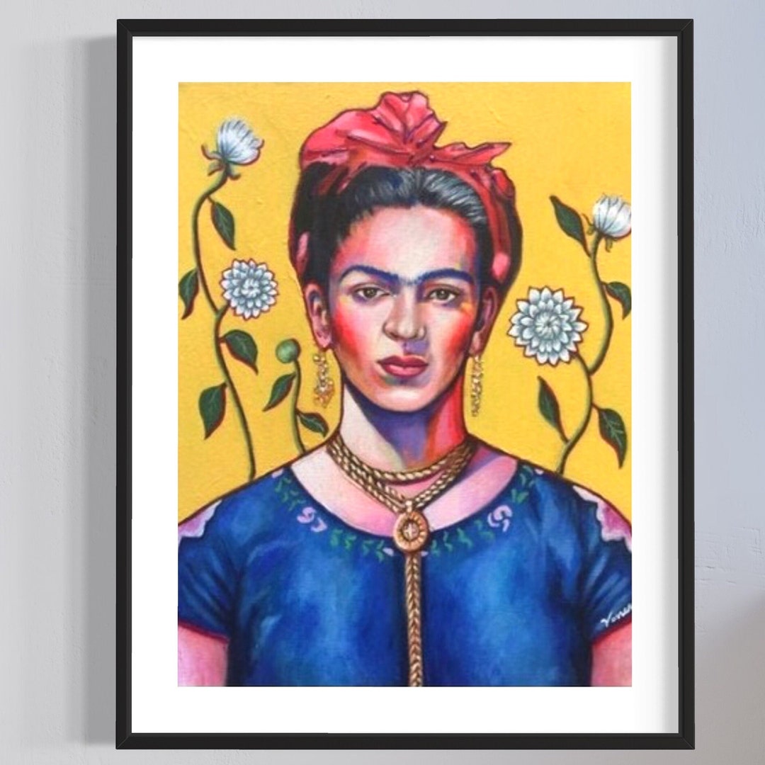 Frida Kahlo ART PRINT: Surrealist Portrait With Dahlias, Contemporary ...