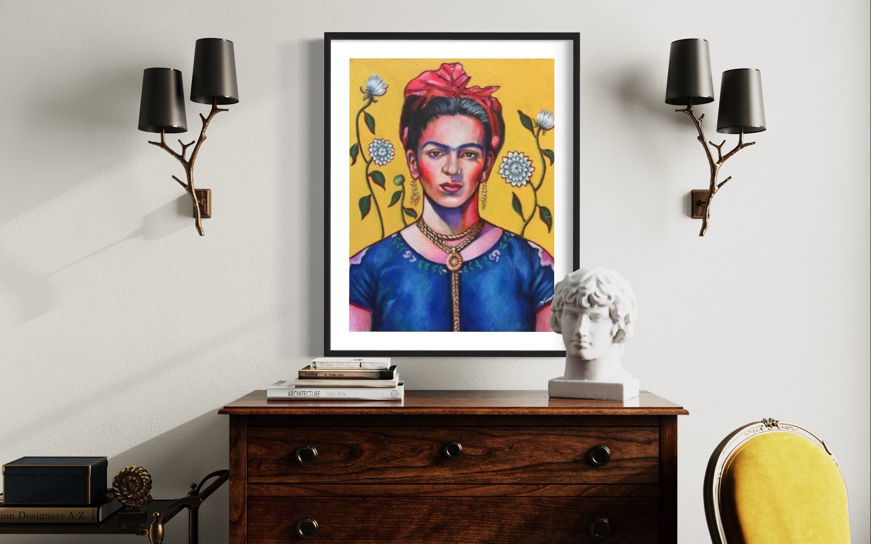 Frida Kahlo ART PRINT: Surrealist Portrait With Dahlias, Contemporary ...