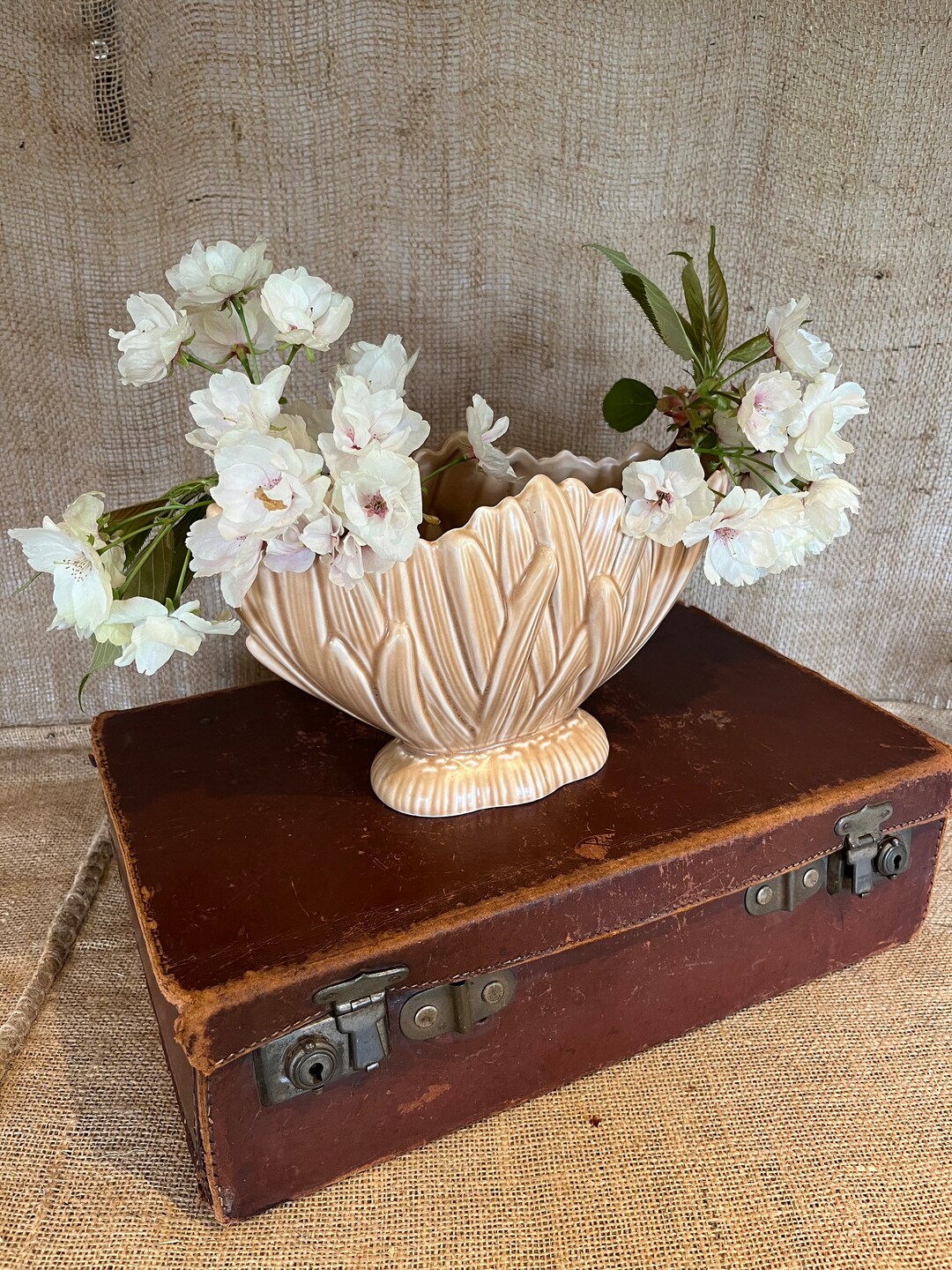 Vintage Sylvac Hyacinth Leaf Footed Mantle Vase in Blush/biscuit Color ...