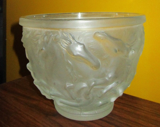 Art Deco Frosted Satin Czech GLASS Bowl Horses Barolac Inwald ...