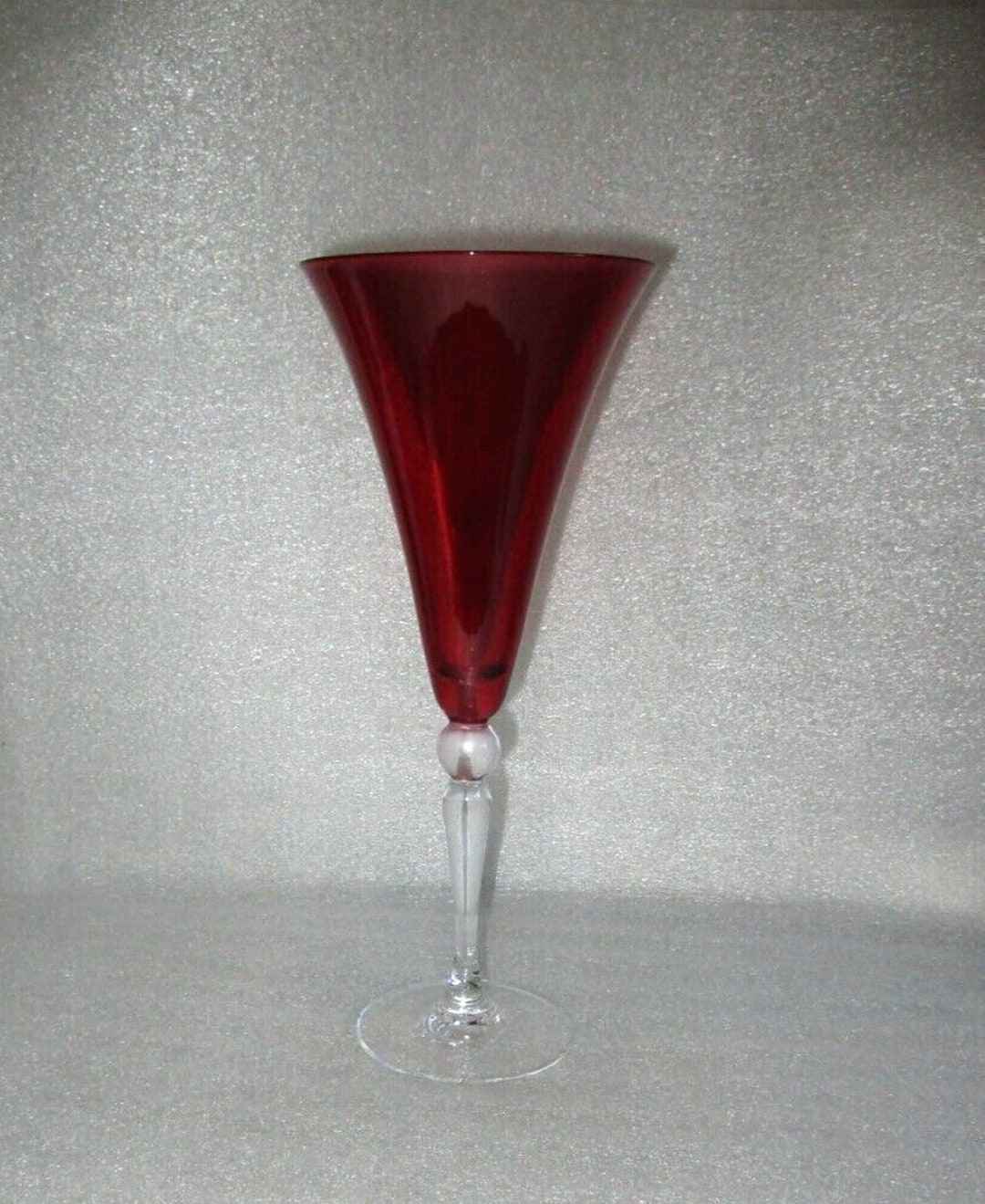 Vintage Ruby Red & Clear Stemmed Glass CRYSTAL 9.5" Tall Stemware ...
