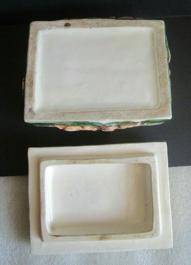 Antique CAPODIMONTE Pottery Cigarette Trinket BOX Mythological Mayhem ...