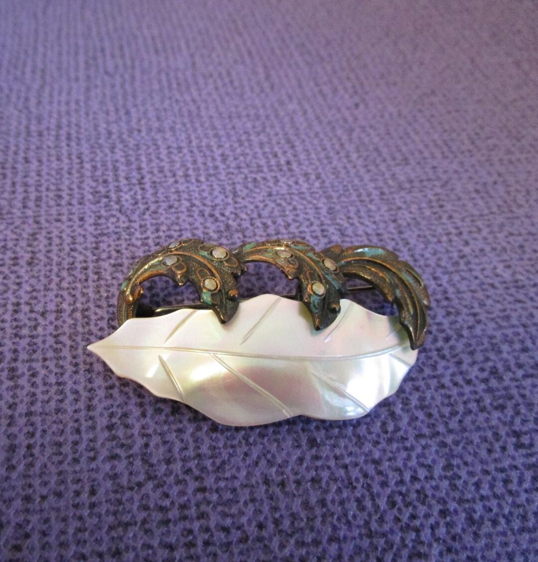 Vintage Mid Century Signed Triad Pin Brooch MOP Mother of Pearl Copper ...