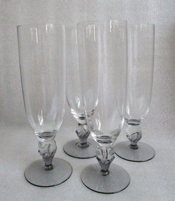 4 Retro CRYSTAL BALL Claw Twisted Smoke Glass Stems Beer 12 Oz - Etsy
