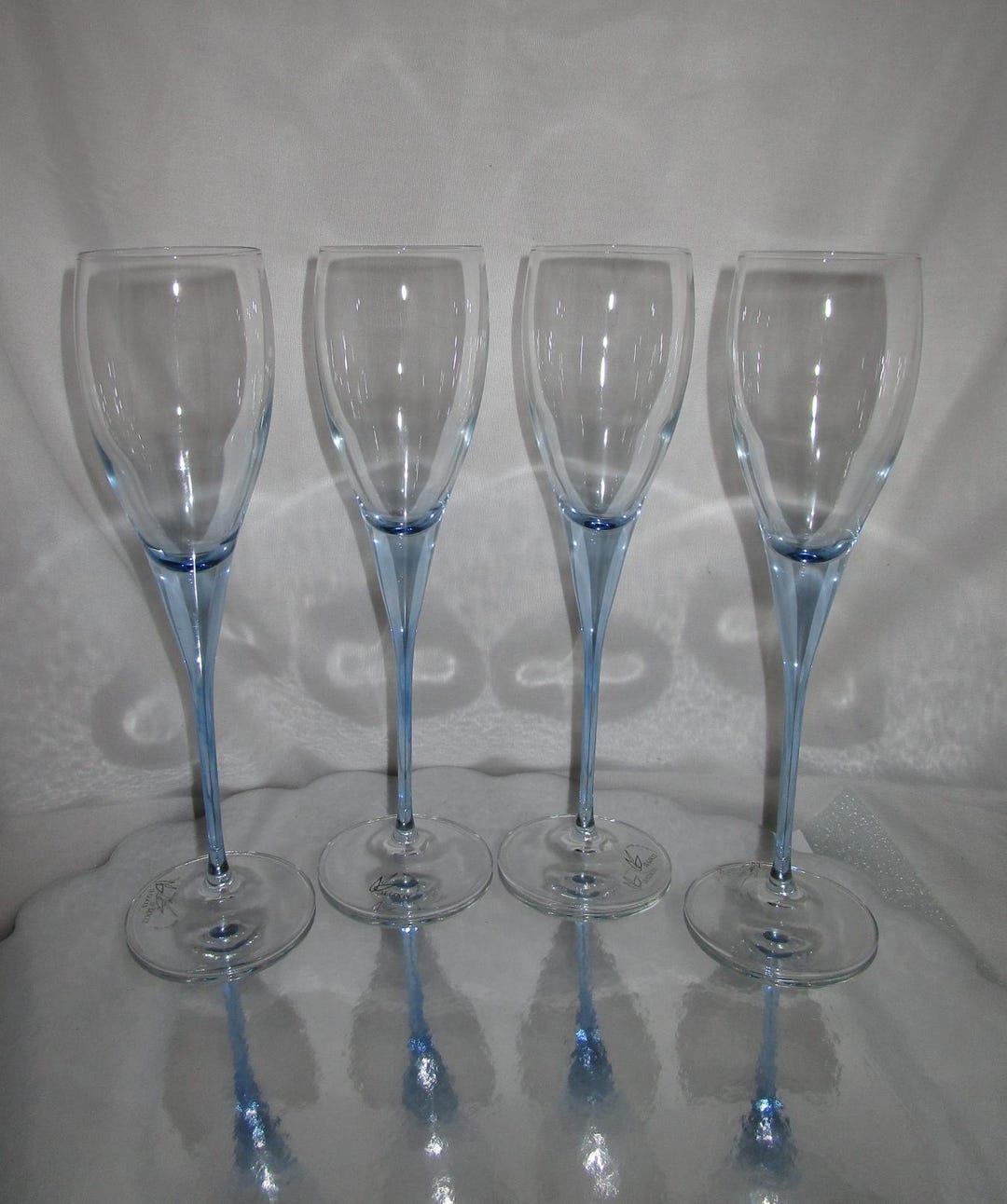 Vtg Lot of 4 Le Gocce Italy Azure Blue Color Glass Champagne Flute ...