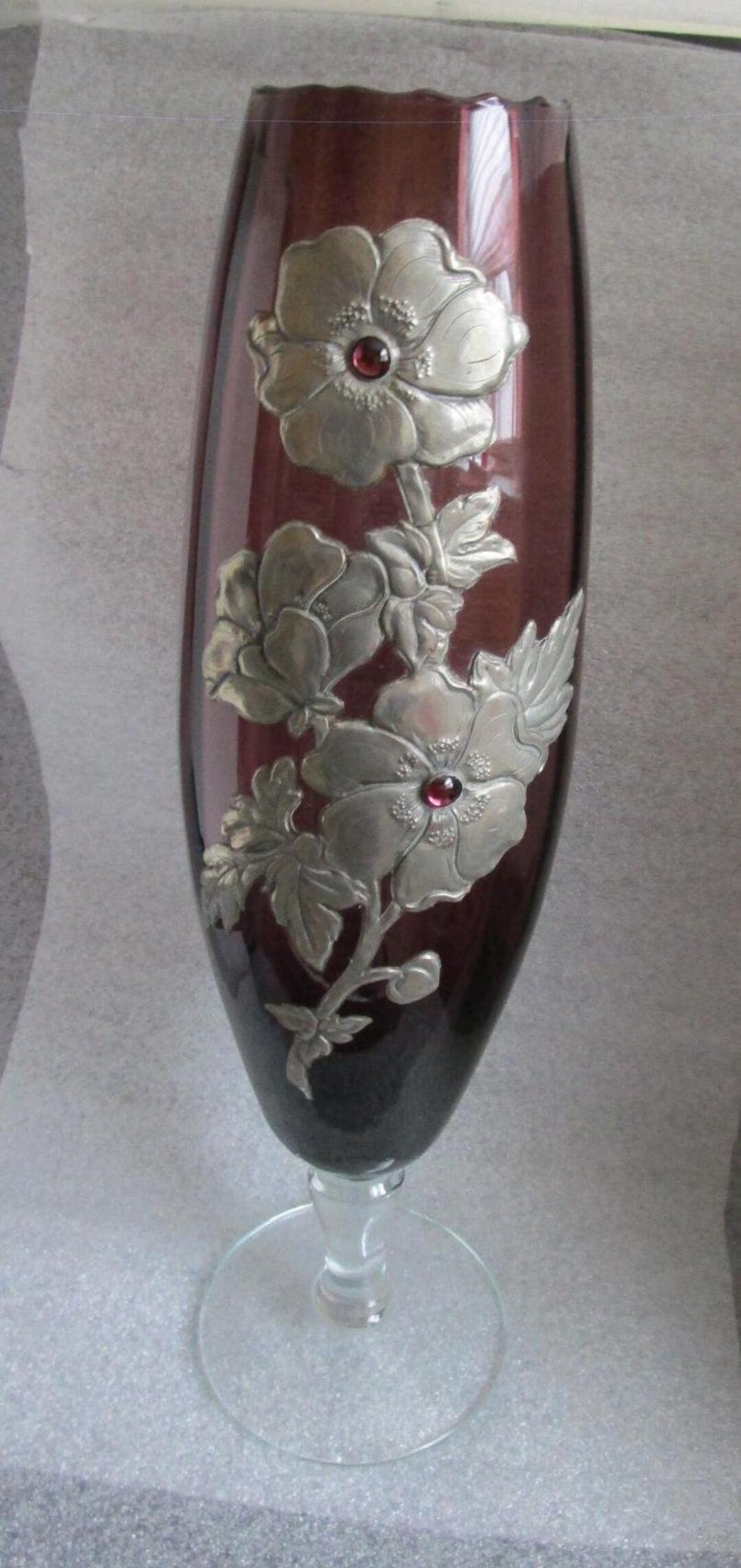 HUGE ULTRA RARE Vtg Mid Century Empoli Optic Amethyst Glass W Repousse ...