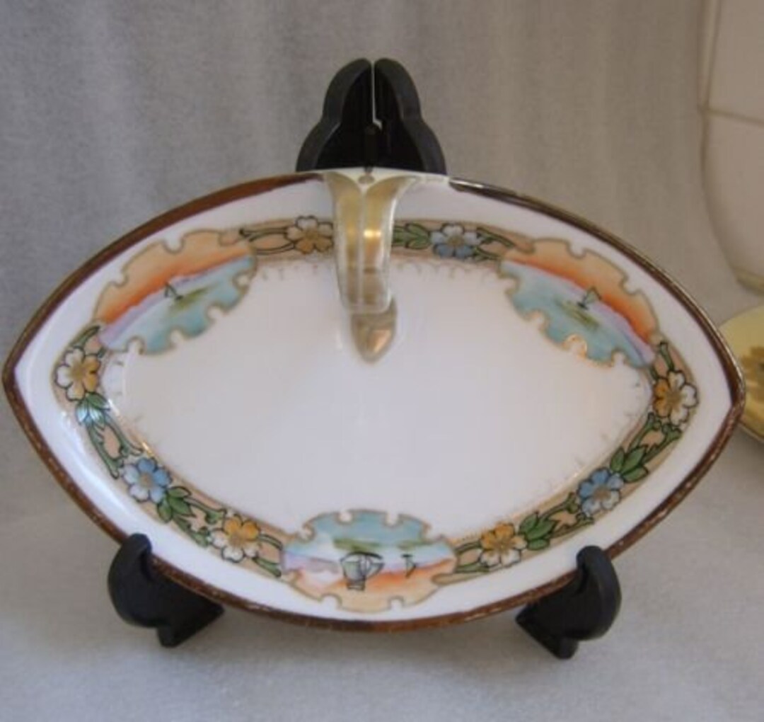 ANTIQUE NIPPON Signed Nappy With Hand Painted Sail Boat VIGNETTES and ...