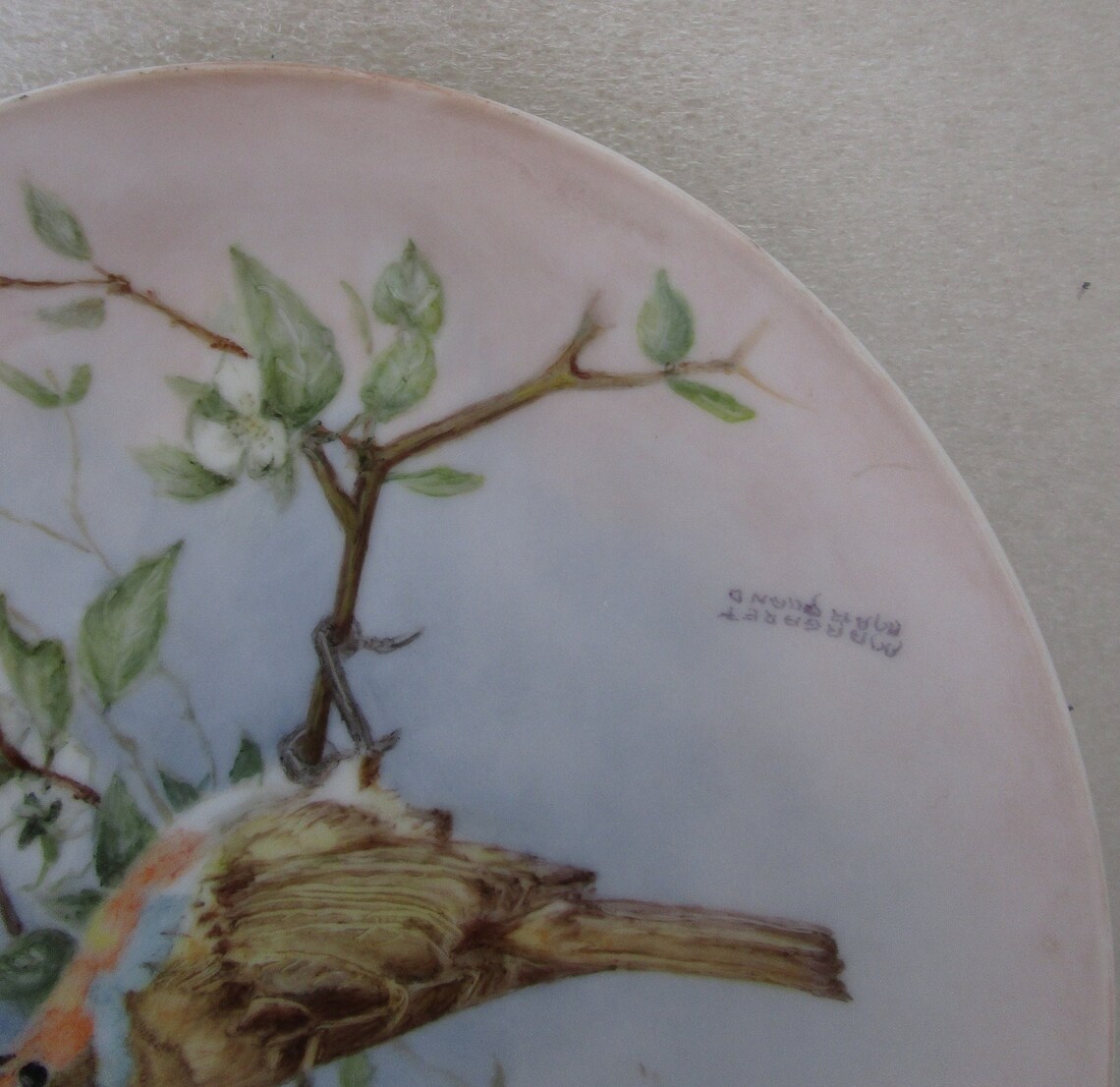 Vtg ARTIST SIGNED Marquand Bone China Hand Painted Bird Plates Robin or ...