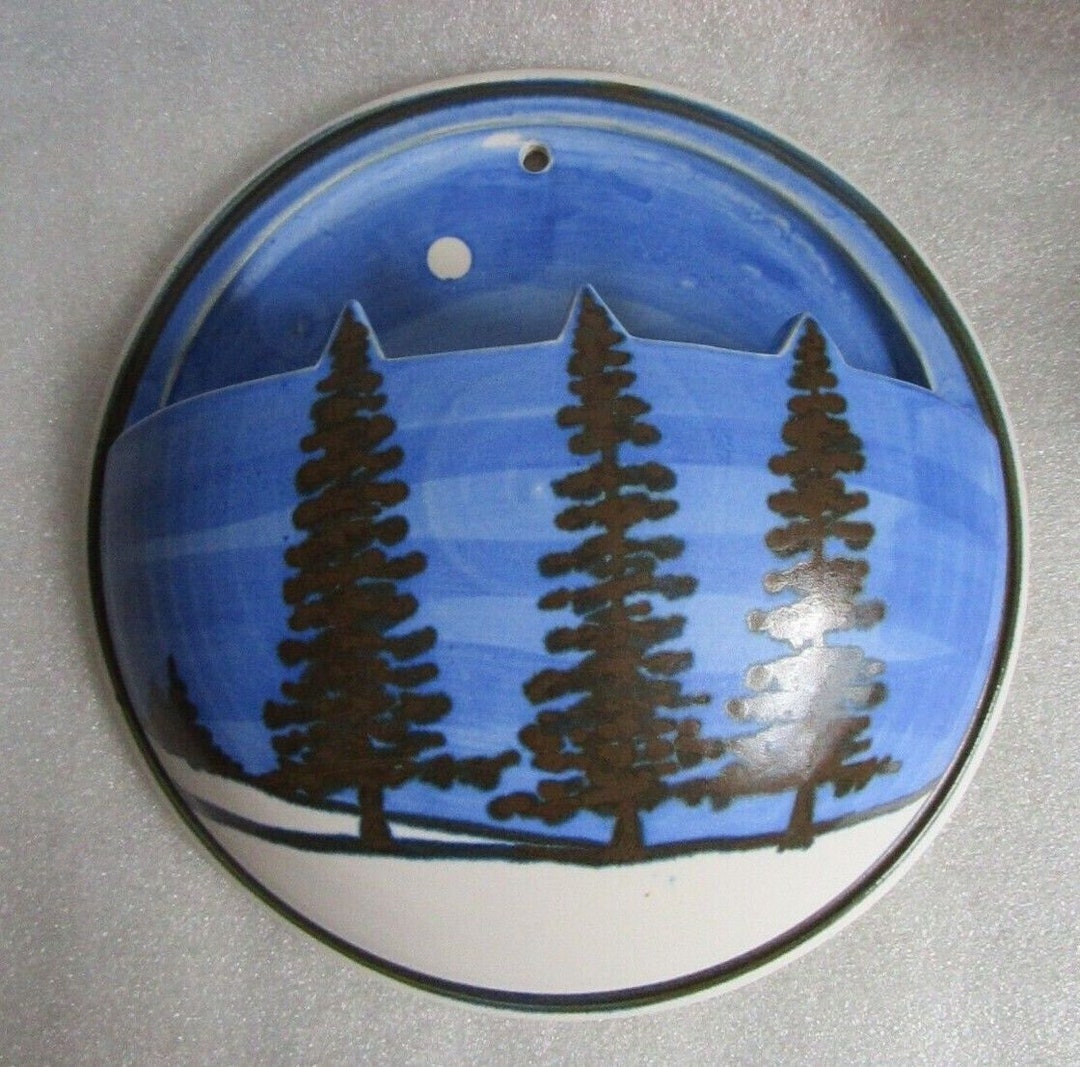 Vintage PEI Fine Studio Art Pottery Wall Pocket Vase Winter Night Sky ...