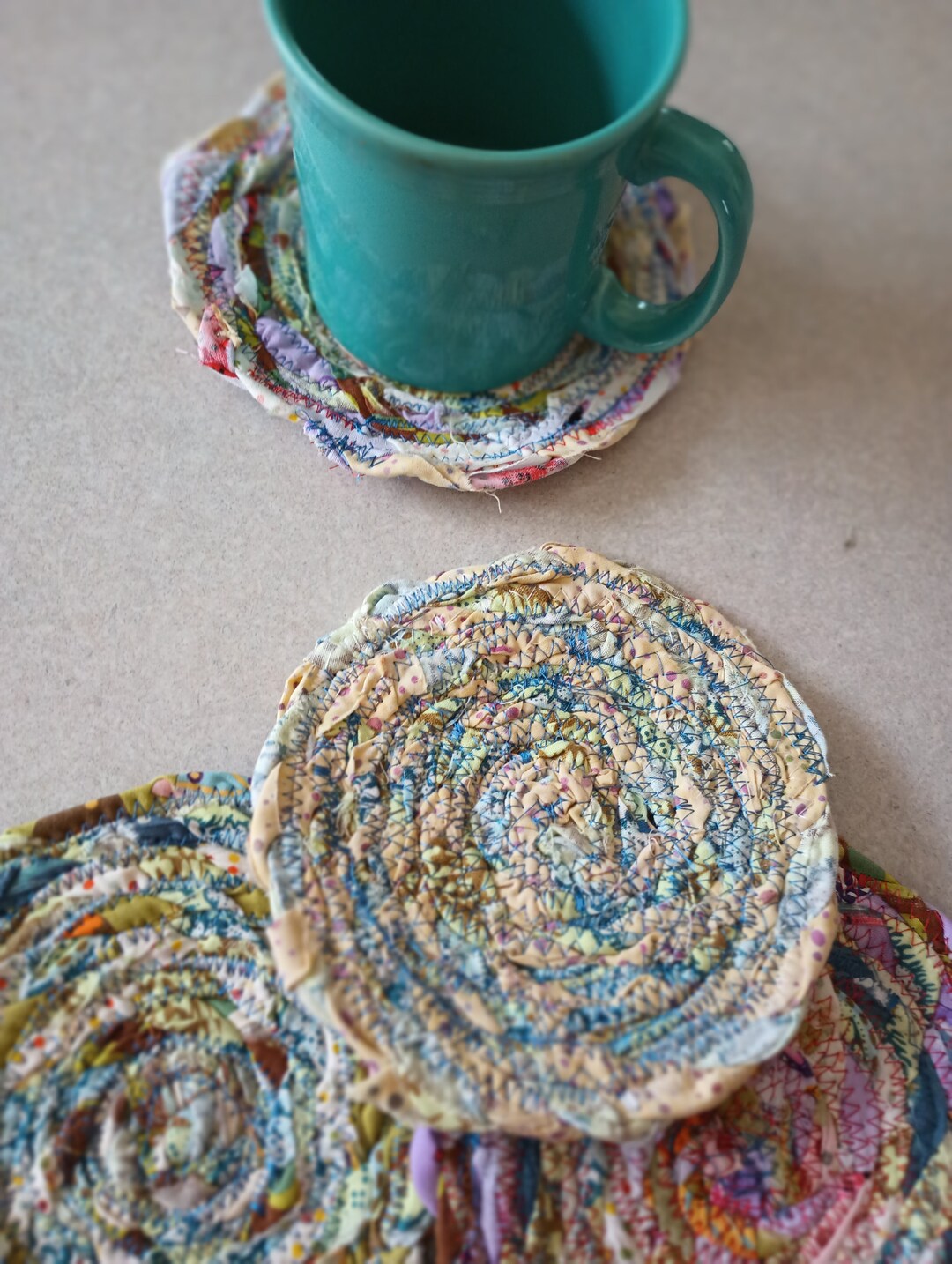 Set of Four (4) Fabric Coasters, Fabric Coasters, Multicolor Mug Rugs ...