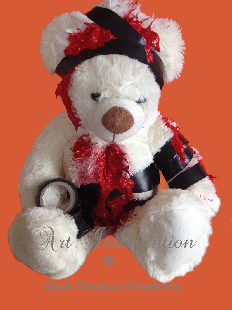Taped Himself up Gore Bear, One-off, Horror Teddy, Bloody, Gory, Scary ...