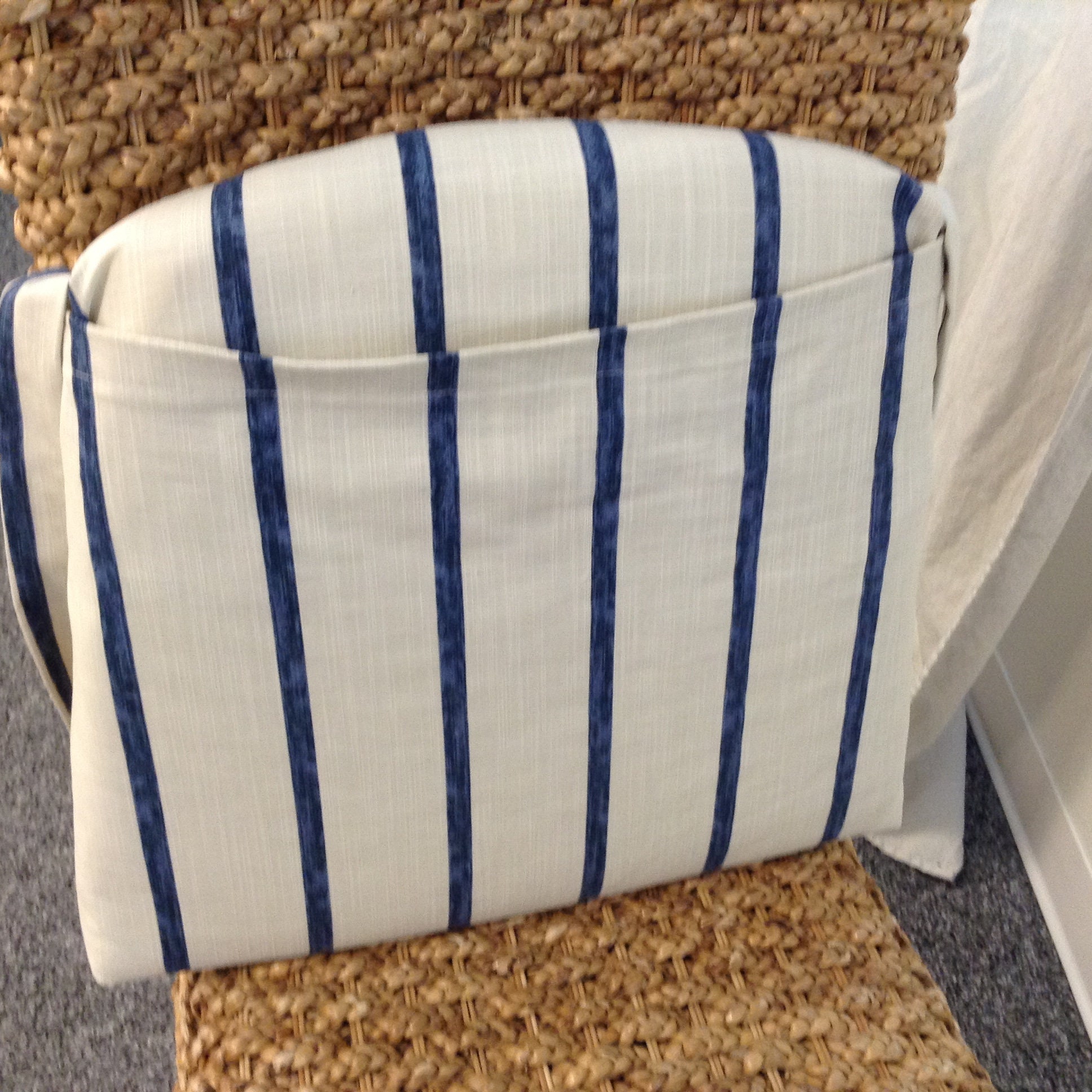 Rustic French Blue Stripe on White Fabric Rattan or Wicker | Etsy