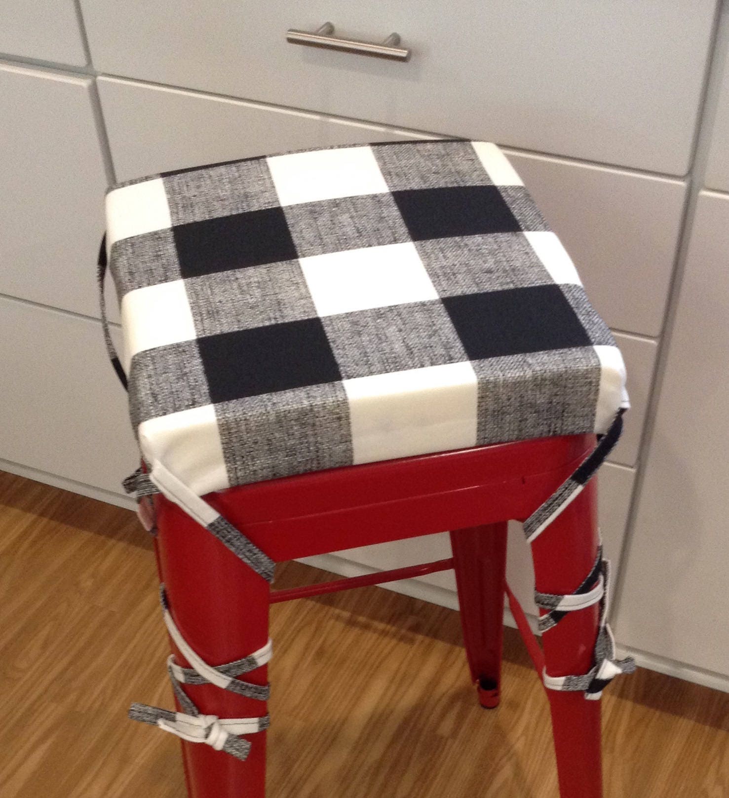 Square Bar Stool Cushion Black and White Buffalo Check Bar Stool Cushion Cover. Metal Stool Cushion Pad With XL Ties to Stay Put Etsy