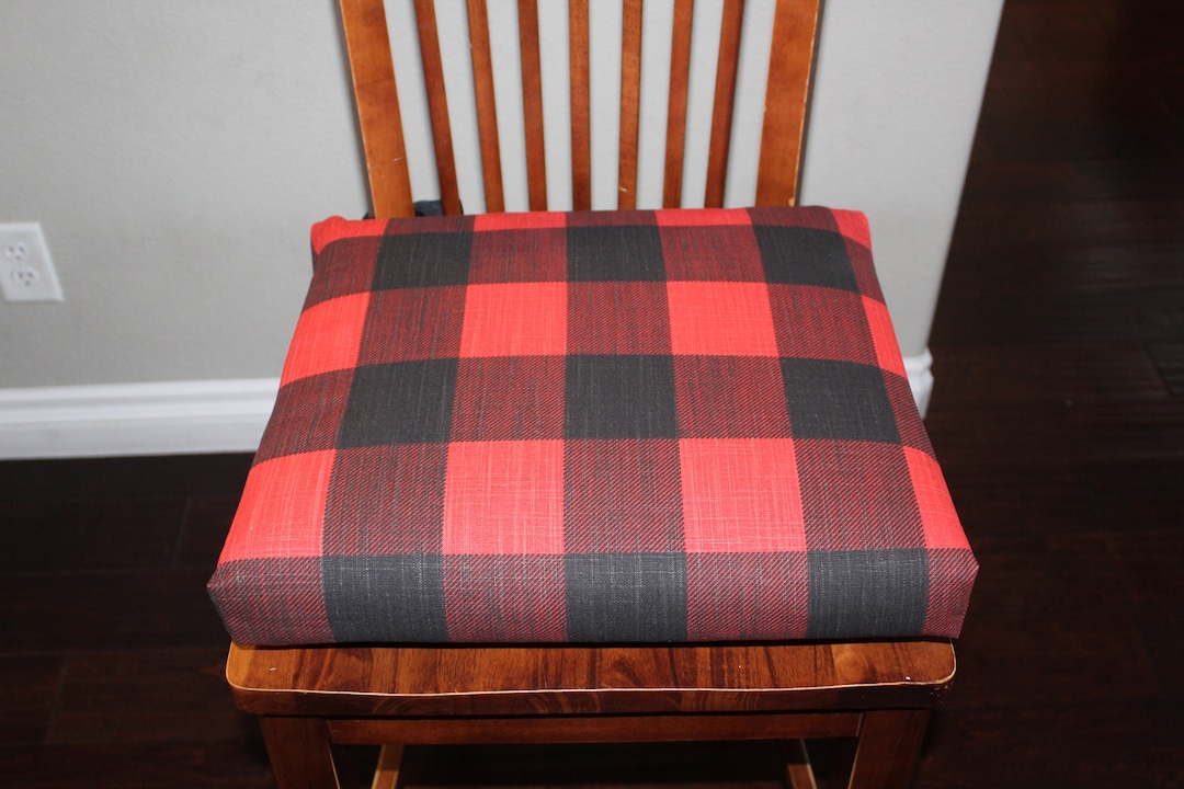 Red and Black Buffalo Plaid Chair Cushion: Rustic Farmhouse Seat Pad - Etsy