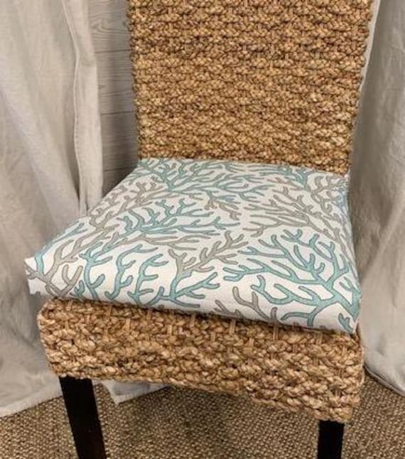 Rattan Replacement Cushion wicker Chair Cushions seagrass Chair Pads kubo Chair Cushion Long Ties Coral Reef Harbor Luxe Linen Fabric Etsy