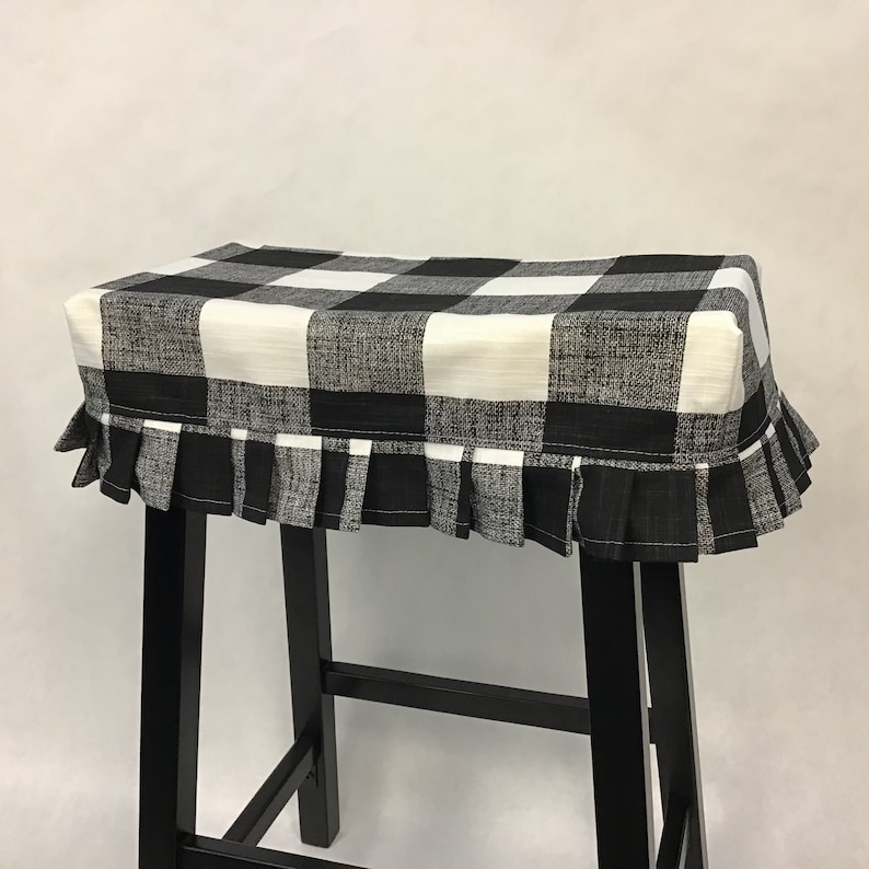 Pleated Saddle Stool Slipcover: Fitted Kitchen Stool Cushion With Ties ...