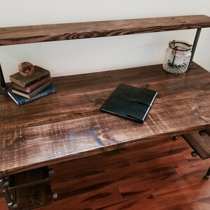 Steel and Wood Desk Office Iron Pipe Desk With 4 Desk Shelves and ...