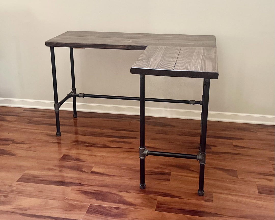 L Shape Corner Desk -- Steel and Wood Desk Setup -- Custom Sizes ...