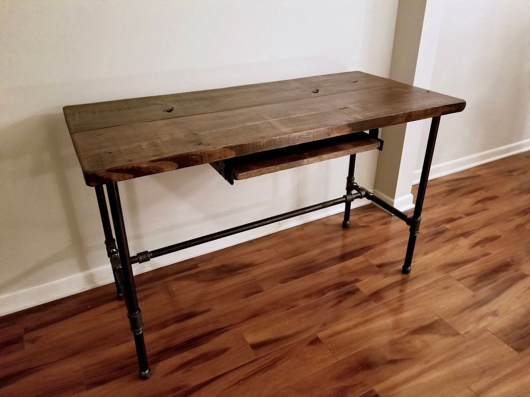 Steel and Wood Desk With Keyboard Tray - Etsy
