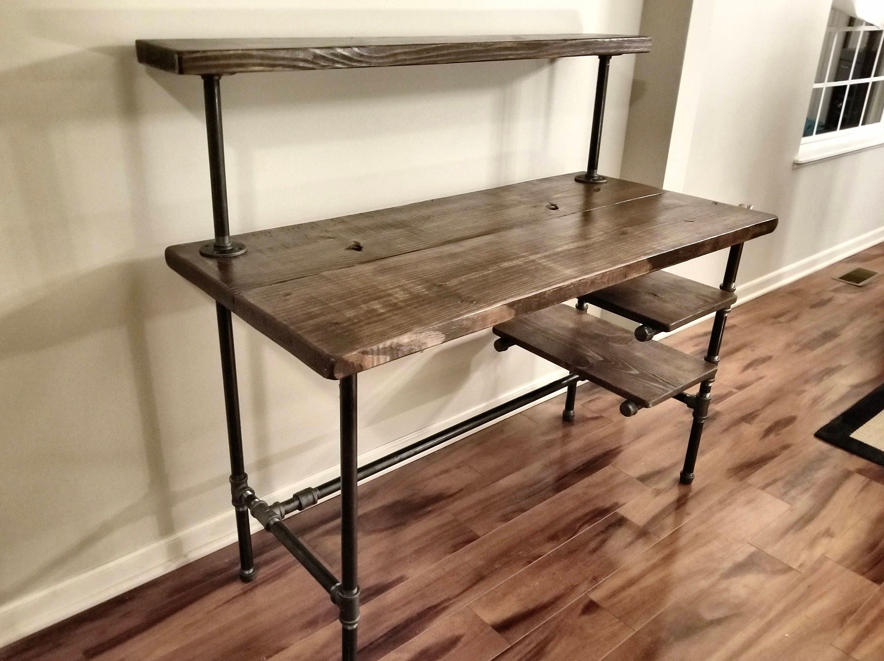 Steel and Wood Desk Office Iron Pipe Desk With 2 Desk | Etsy
