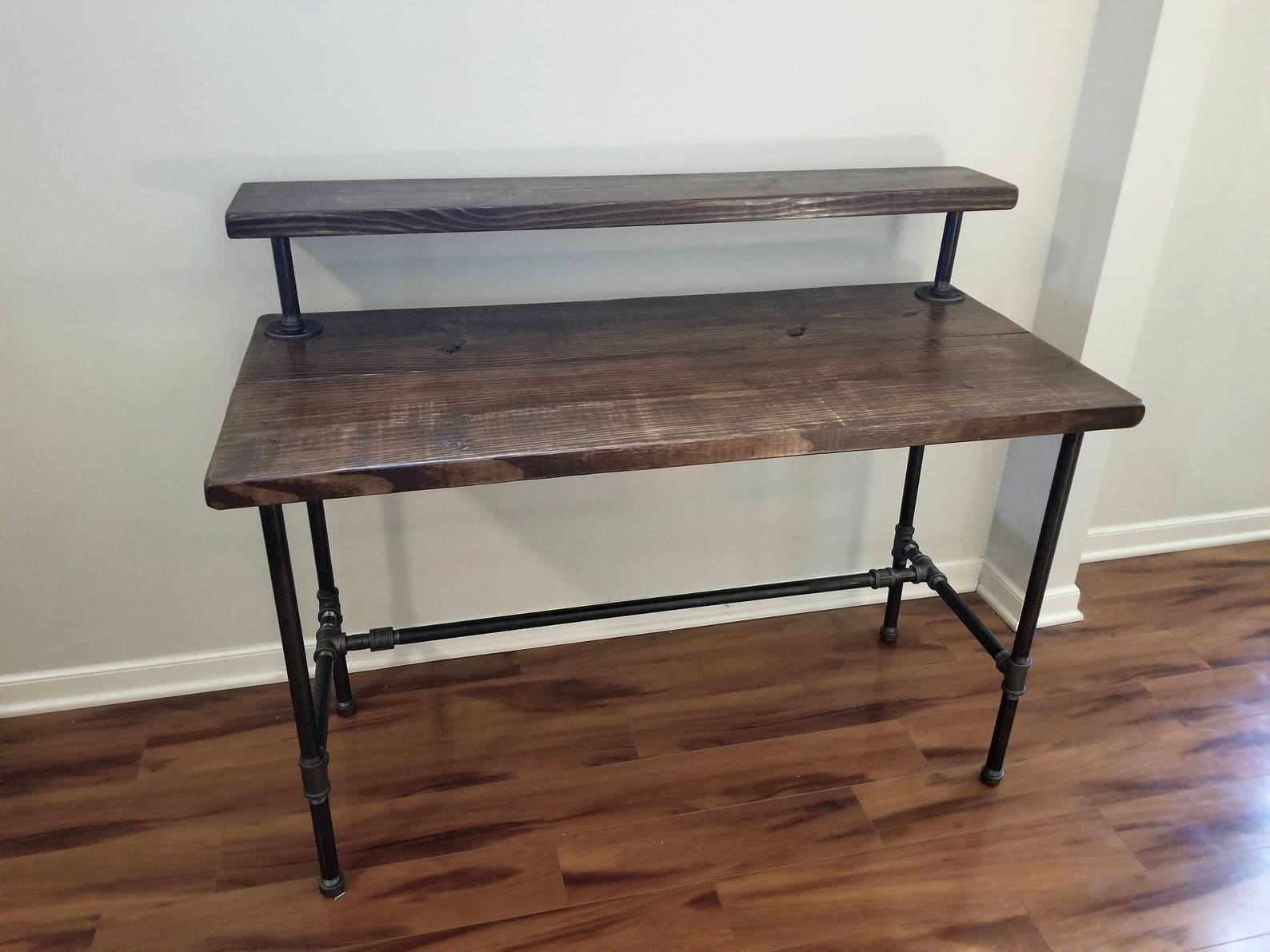 Steel and Wood Desk Office Iron Pipe Desk With Monitor Shelf - Etsy